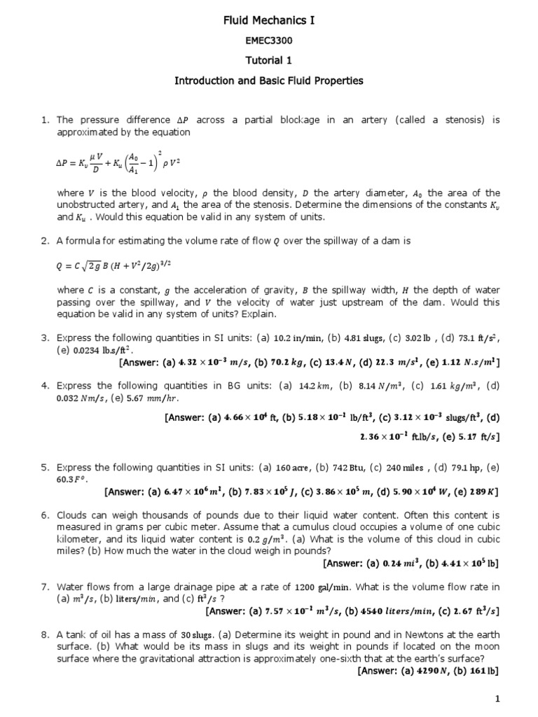 Fluid Mechanics: Properties & Calculations | PDF | Viscosity | Pressure