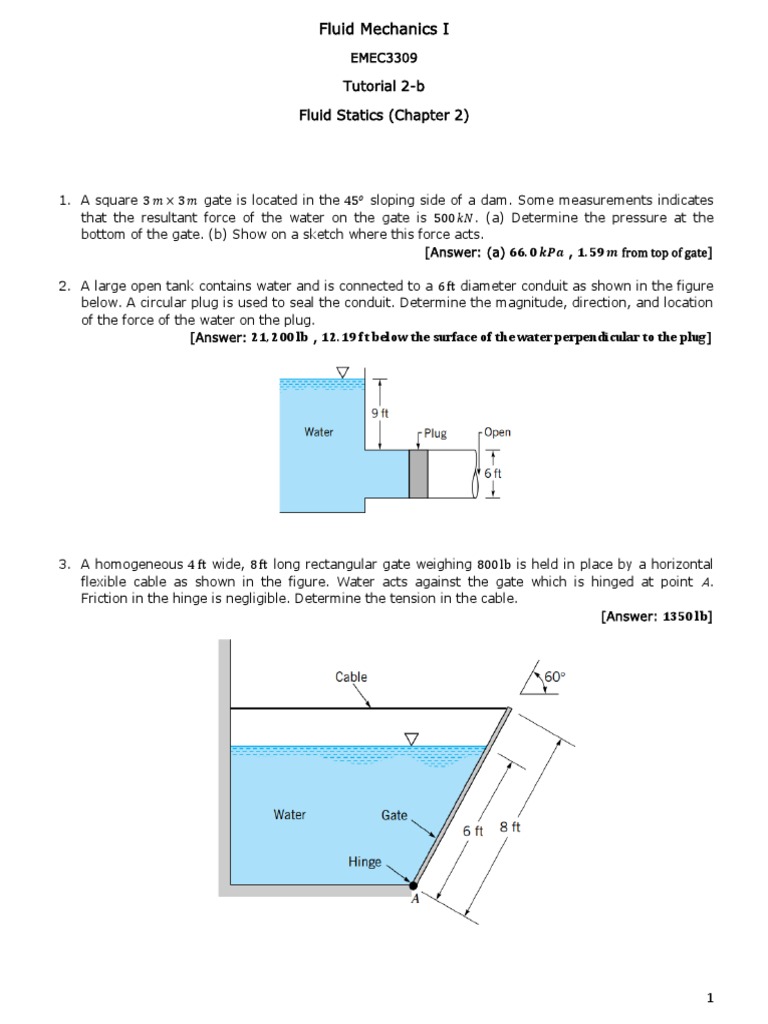 FLUID I CH 2 Fluid Statics Tut 2 B | PDF | Force | Rotation Around A Fixed Axis