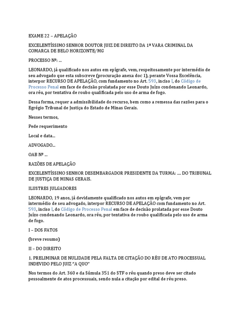 Modelo de Apelacao Exame 22 Oab | PDF | Sentença (jurídico) | Advogado