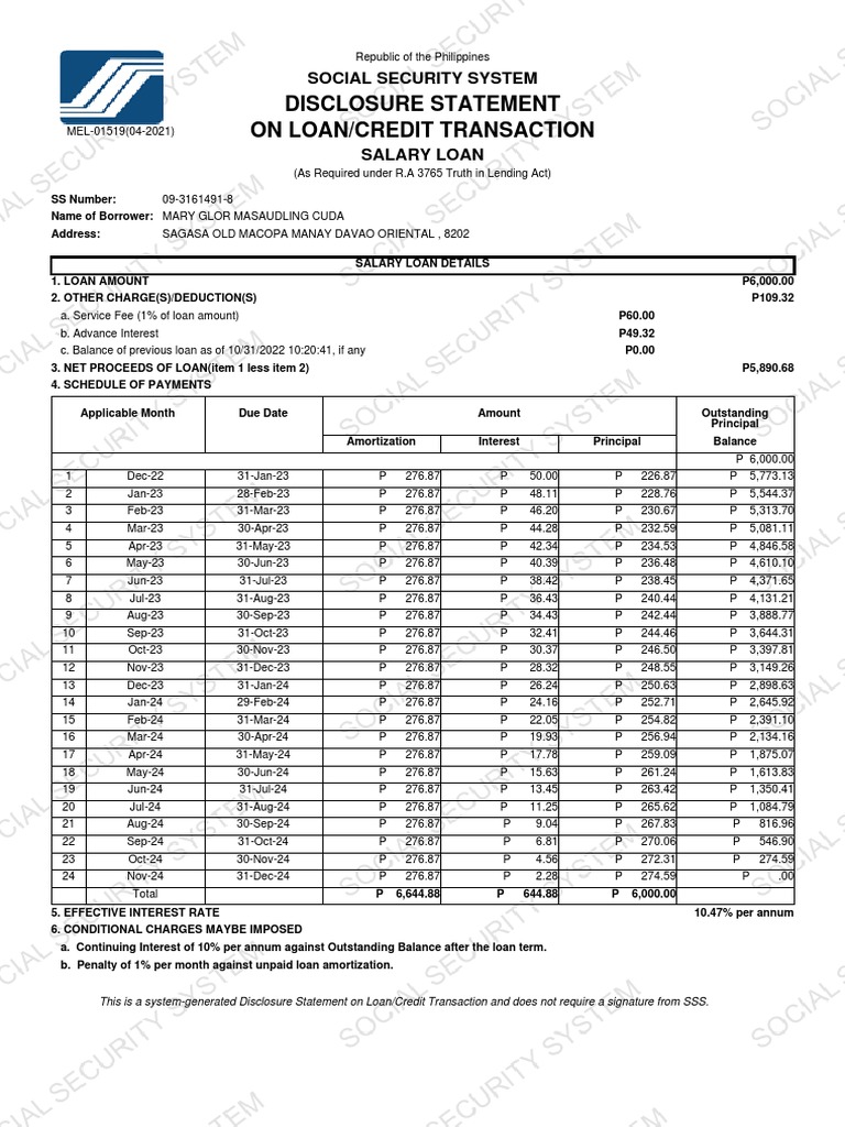 SSS Loan | PDF | Loans | Amortization (Business)
