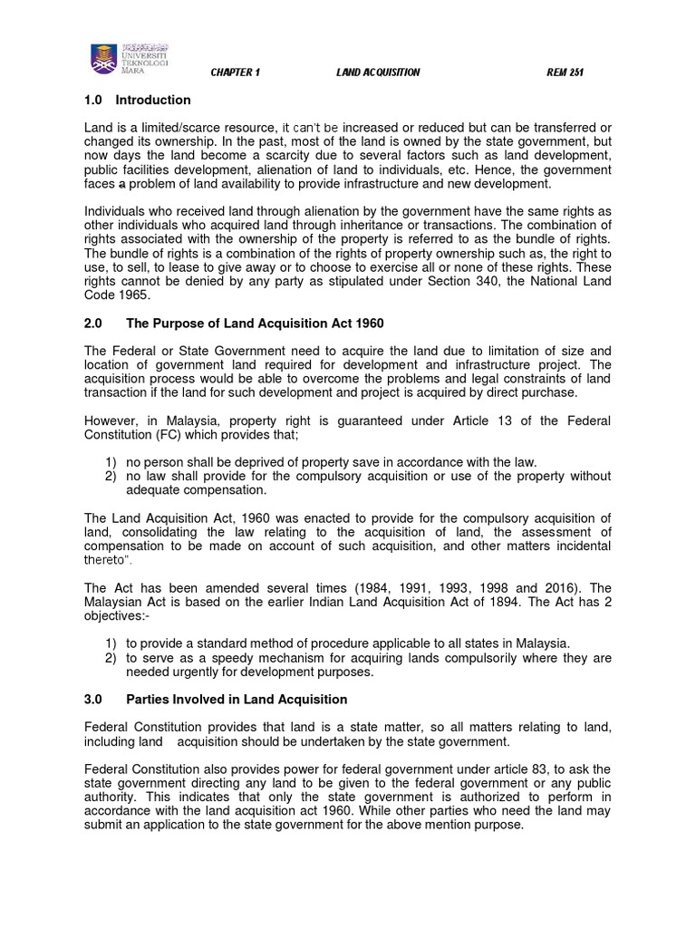 Procedures and Parties Involved in the Land Acquisition Process in Malaysia | PDF | Real Estate ...