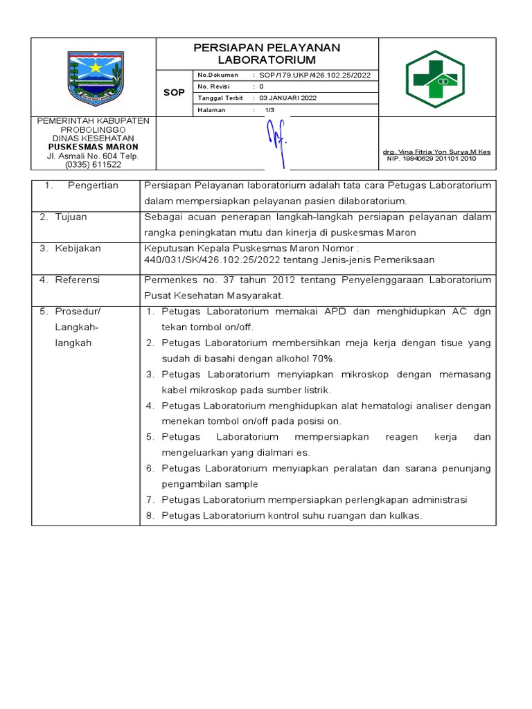 8.1.1.3 Sop Persiapan Pelayanan Laboratorium | PDF