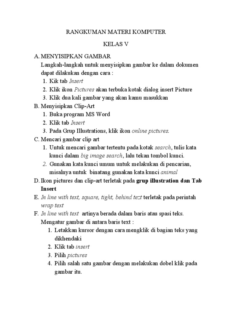 Rangkuman Materi Komputer Kelas V | PDF