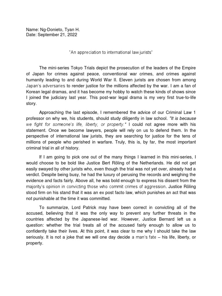 Tokyo Trials Reaction Paper | PDF