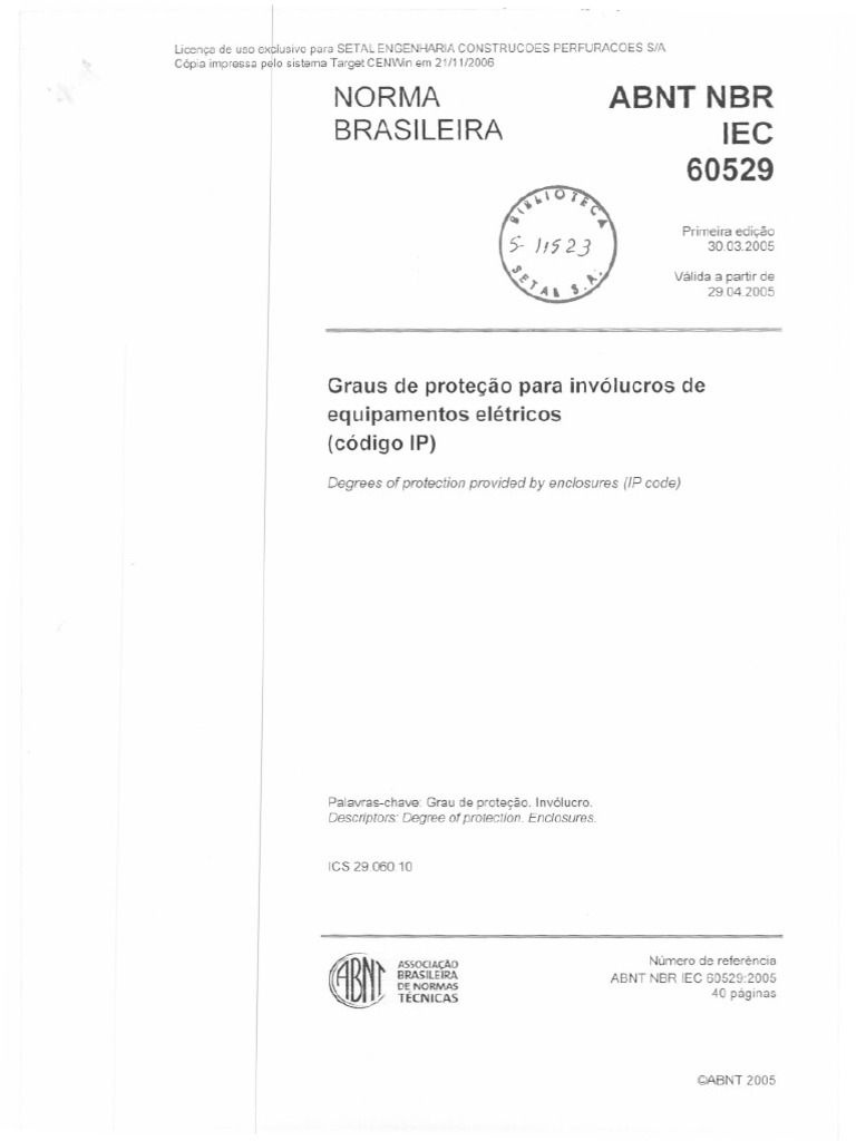 Norma Grau de Proteção Abnt Iec 60529 - 2005 | PDF