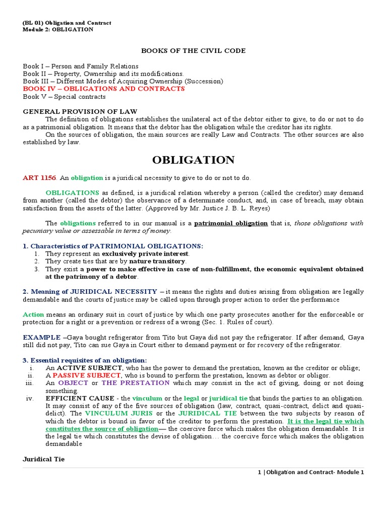 SCRB OBLICON Obligation Intro | PDF | Law Of Obligations | Damages