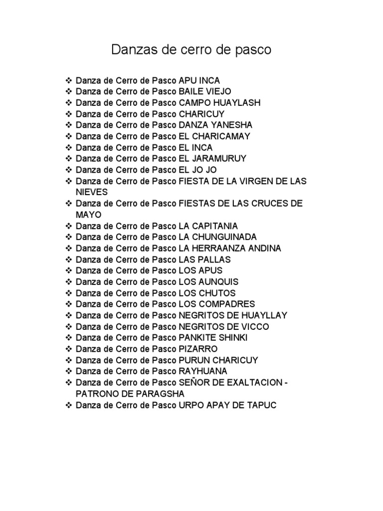 Danzas de Cerro de Pasco | PDF