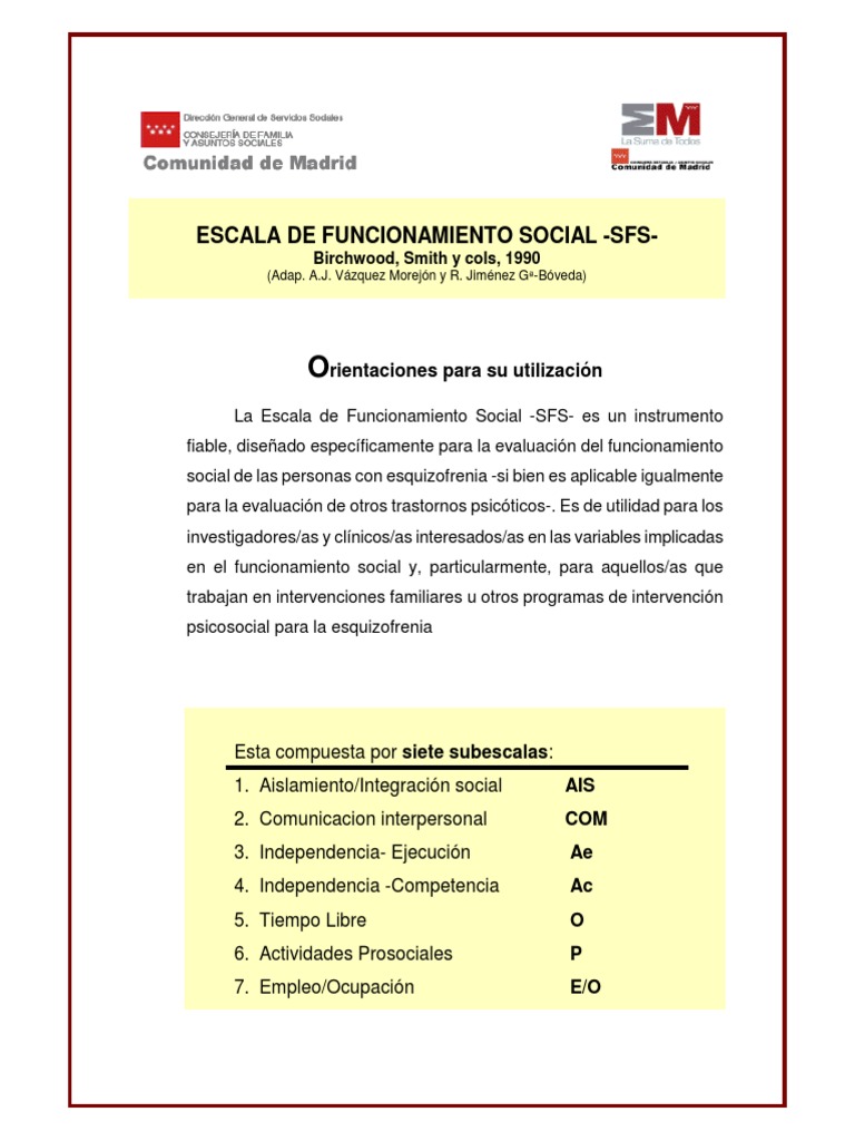 SFS - Social Functioning Scale - Instrumento | PDF | Crecimiento ...
