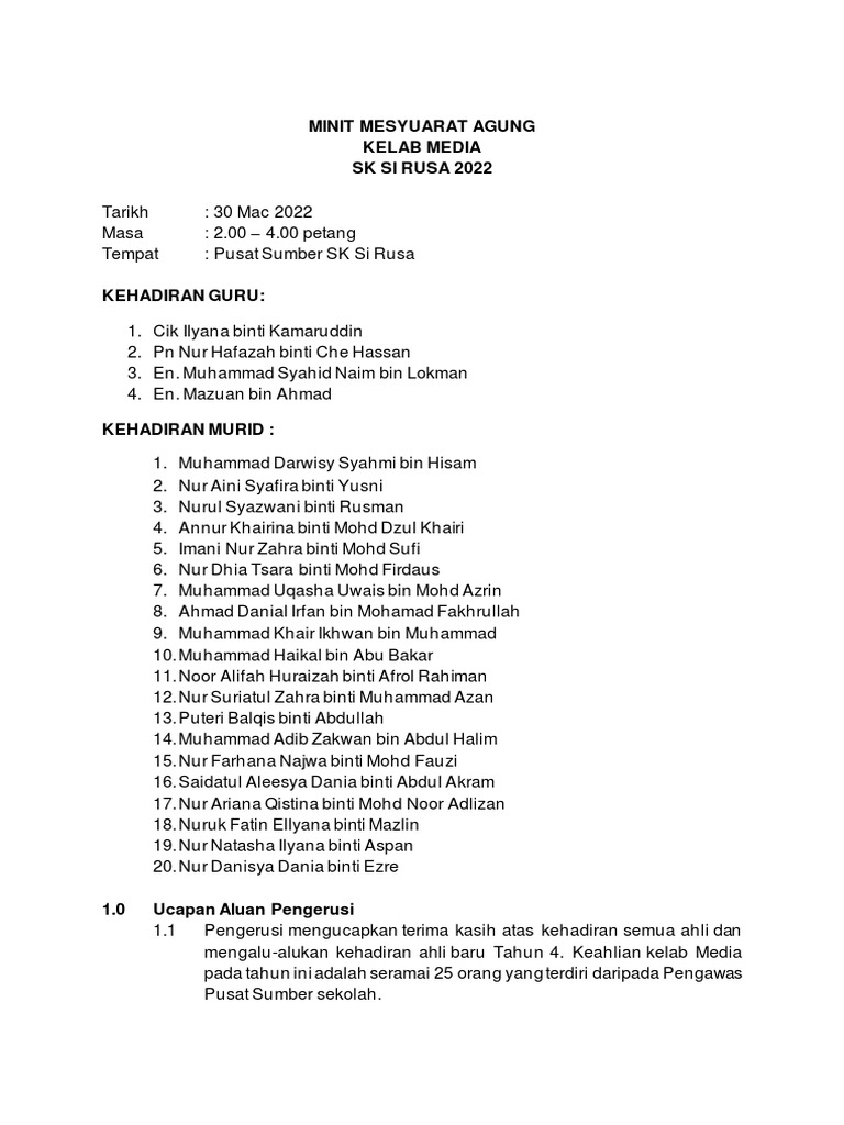 Minit Mesyuarat Agung 2022 Kelab Media | PDF