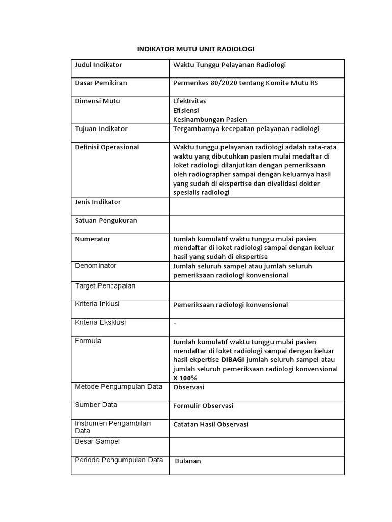 Indikator Mutu Unit Radiologi | PDF | Teknologi & Rekayasa