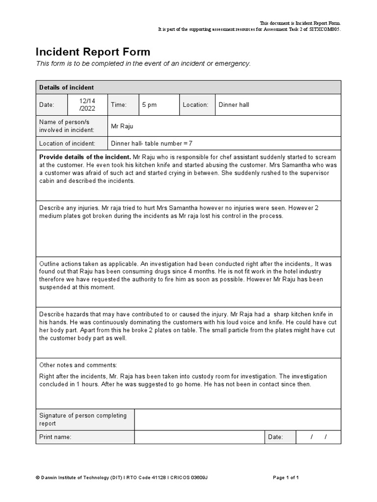 7.incident Report Template | PDF