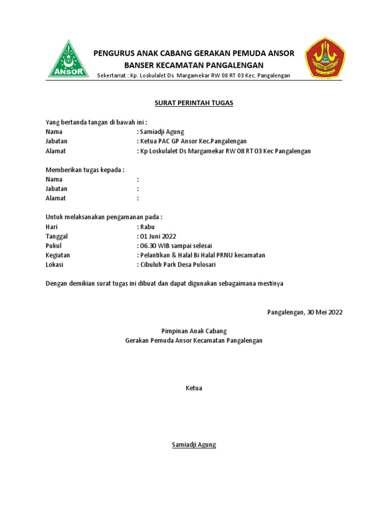 Surat Tugas Banser | PDF Surat Tugas Banser | PDF