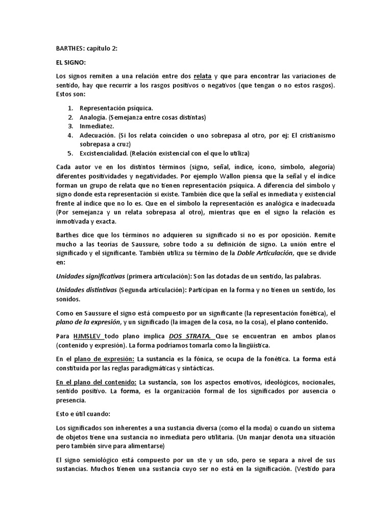 BARTHES Cap2 Resumen | PDF | Lingüística | Cognición