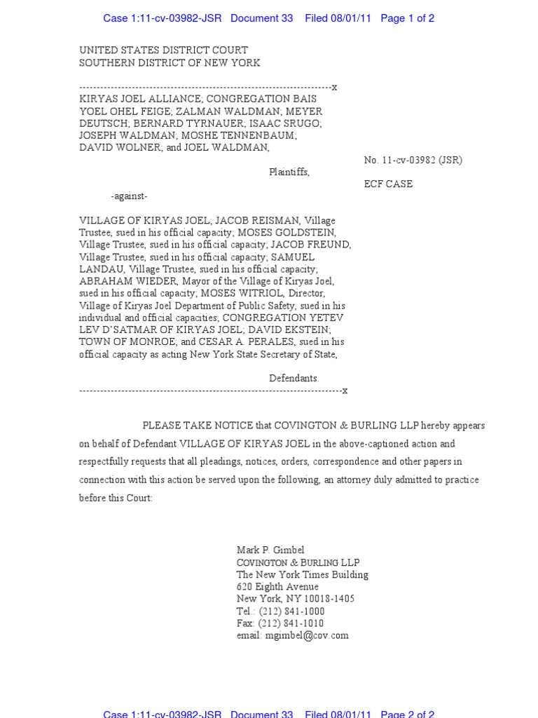 Legal Notice: Kiryas Joel Case | PDF | Law