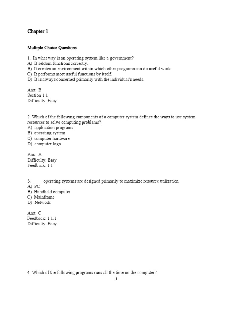 Testbank ch01 | PDF | Computer Data Storage | Operating System