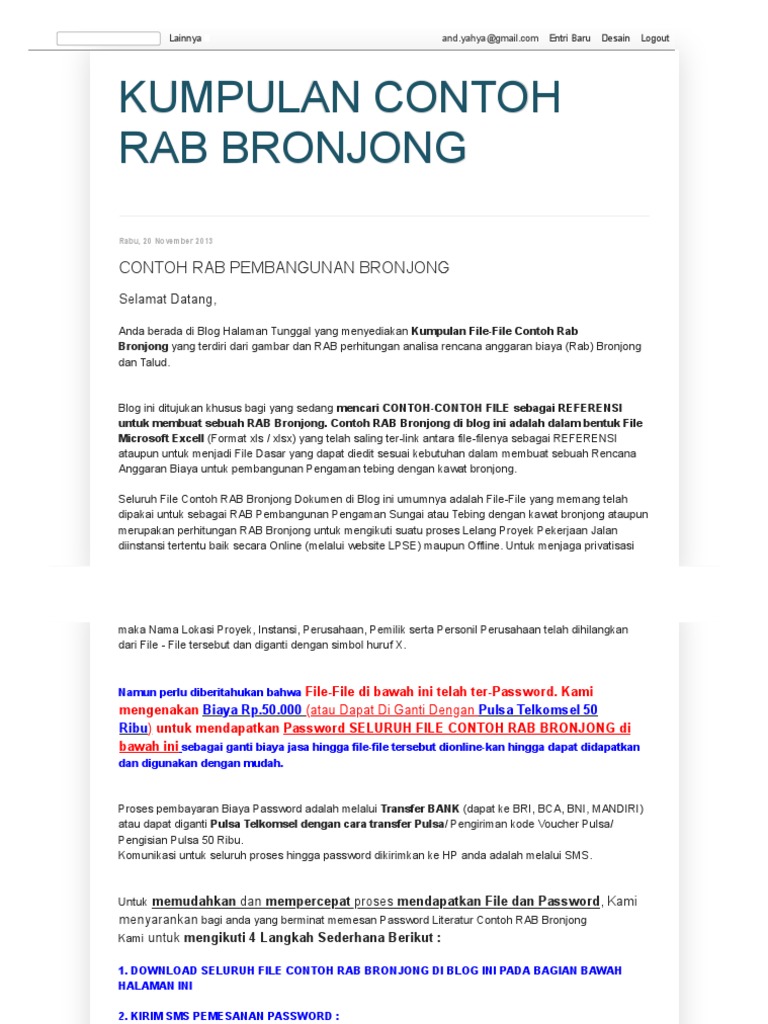 Contoh RAB Bronjong dan Talud Excel | PDF