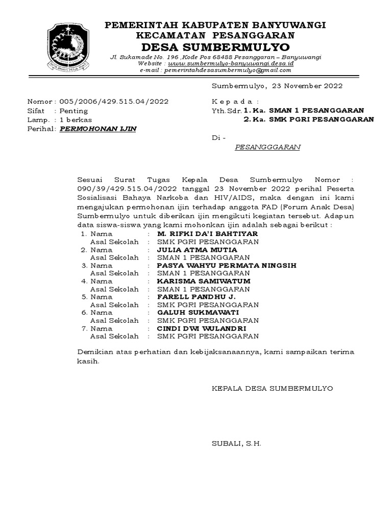 Permohonan Ijin Sosialisasi | PDF