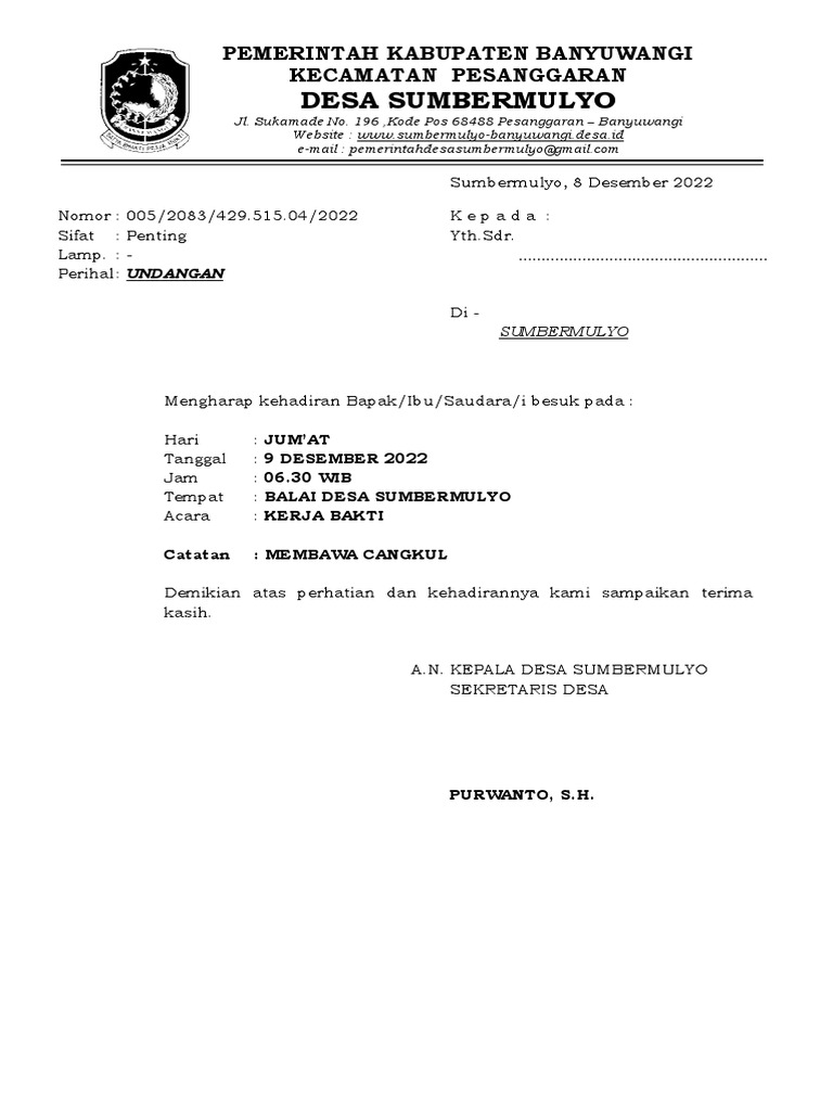 Undangan Kerja Bakti | PDF