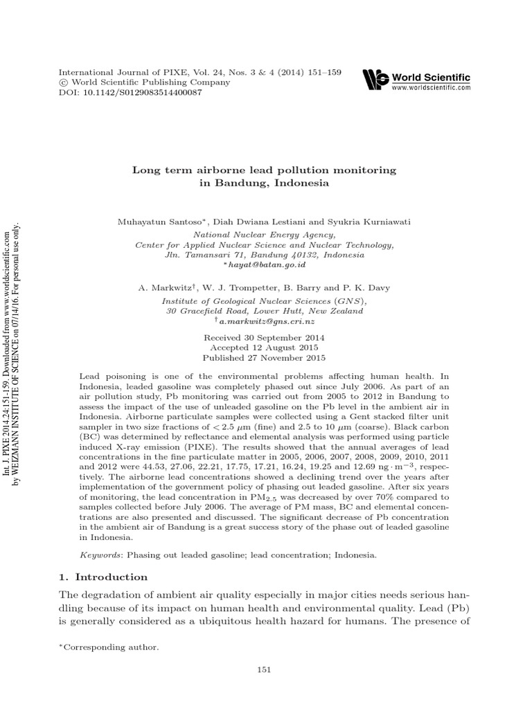 Long Term Airborne Lead Pollution Monitoring in Bandung, Indonesia ...
