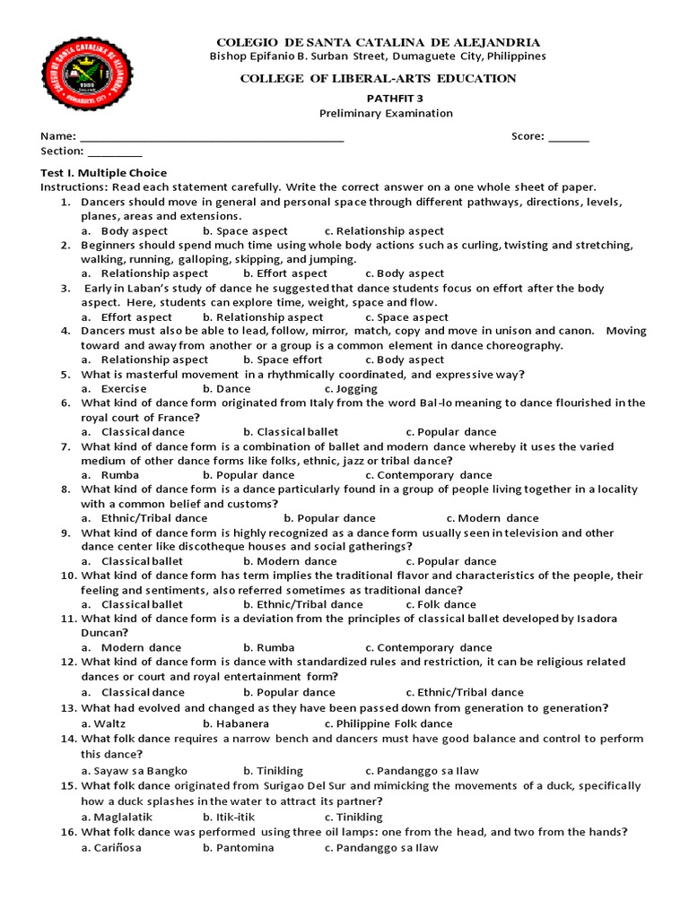 Prelim Exam Pathfit 2022 2023 PDF | PDF | Dances | Ballet