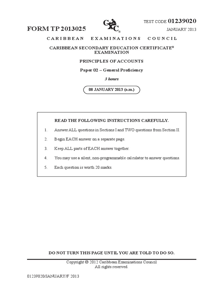 Csec Poa January 2013 p2 | PDF | Income Statement | Dividend