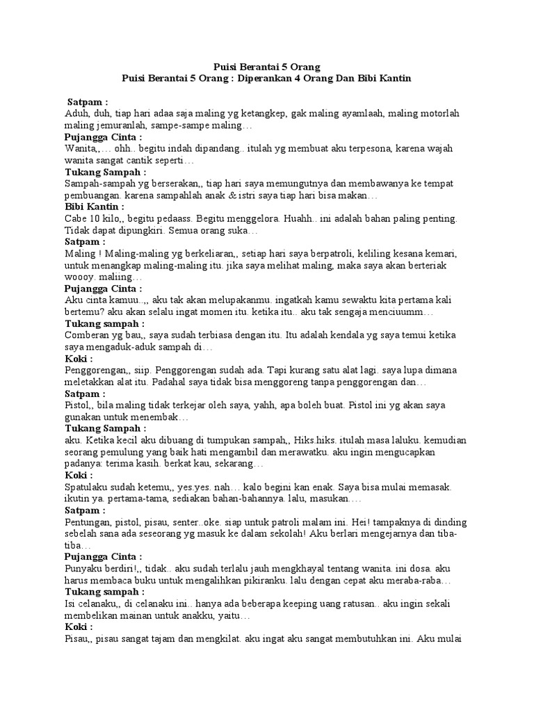 Puisi Berantai 5 Orang Hiburan Aspiran | PDF | Memasak, Makanan ...