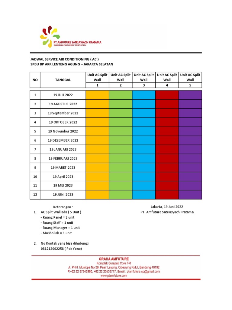 Jadwal Perawatan AC di SPBU BP Akr Lenteng Agung | PDF