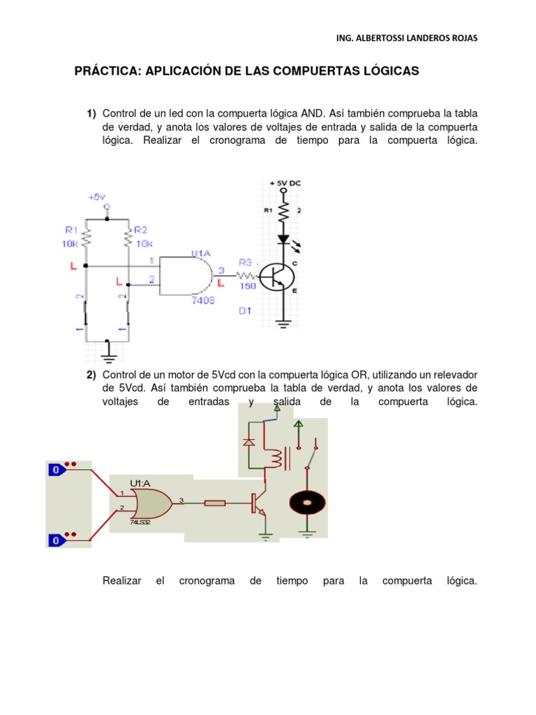 Practica 2-Aplicacion Compuertas Logicas | PDF | Puerta lógica | Diodo emisor de luz