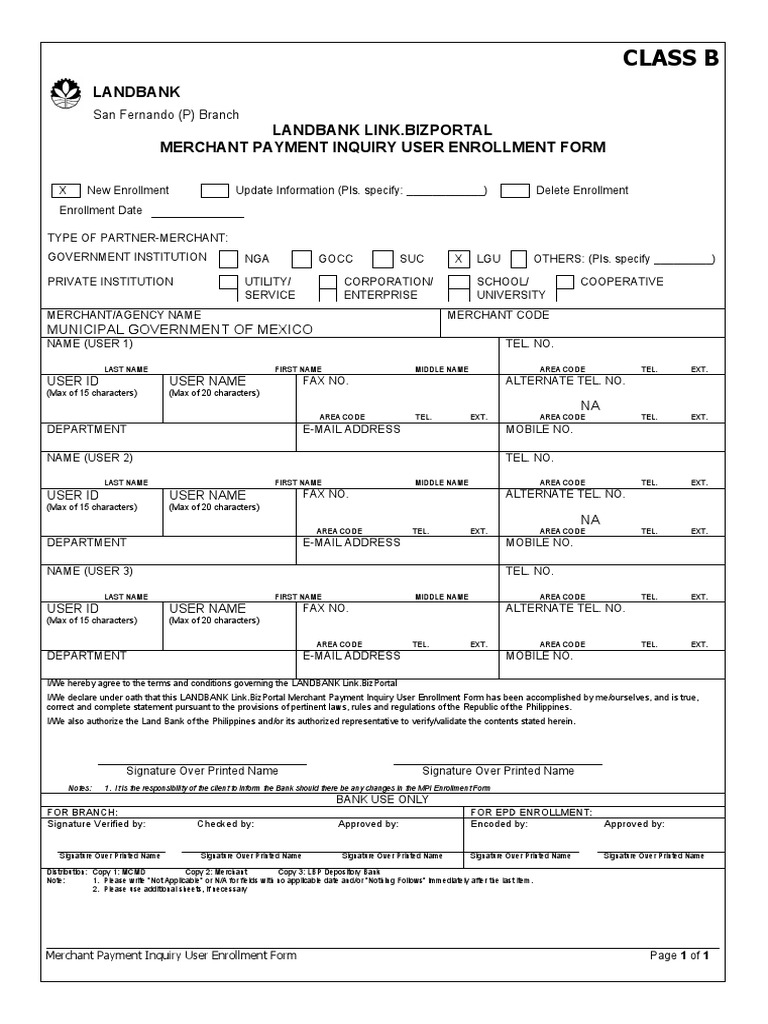 Link - Biz Portal MPI User Enrollment Form | PDF | Computing
