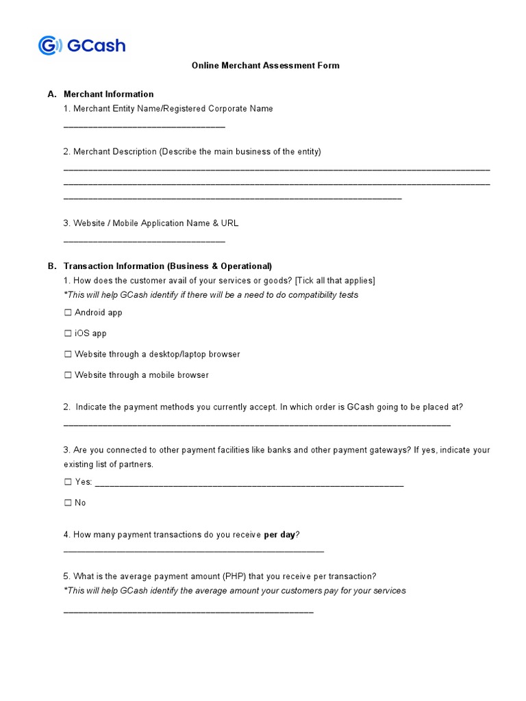 Online Merchant Assessment Form | PDF | Payments | Voucher
