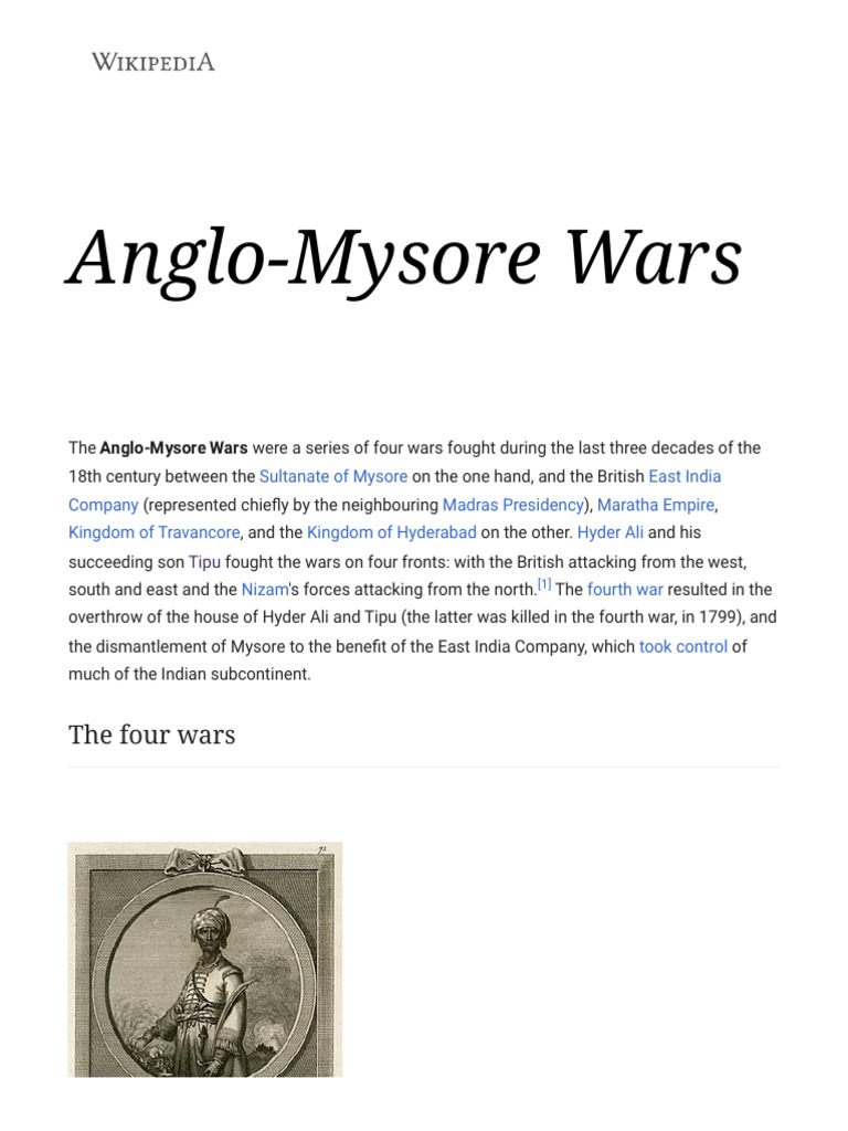 Anglo-Mysore Wars - Wikipedia | PDF | Military | Warfare