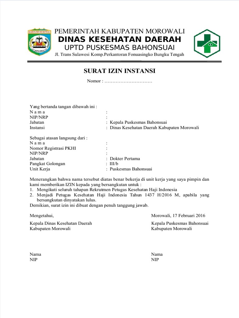 Dokumen - Tips Contoh Format Surat Izin Instansi Untuk Tkhi Dokter | PDF