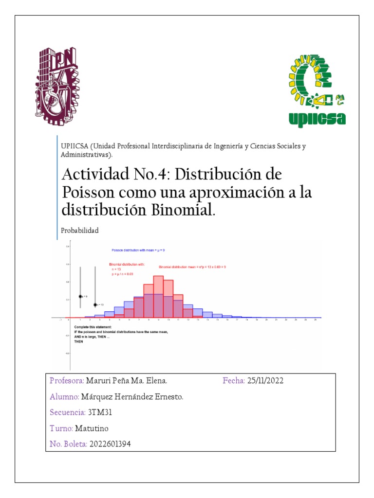 Actividad No.4 - Distribución de Poisson Como Una Aproximación A La ...