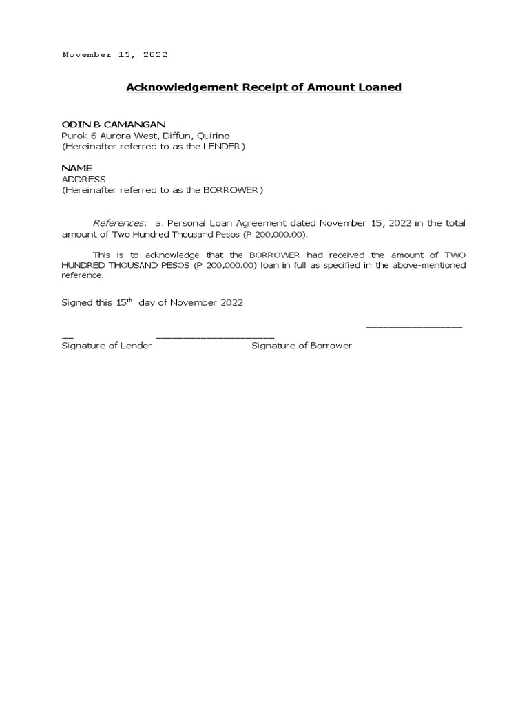 Acknowledgement Receipt Loan | PDF | Finance & Money Management | Law