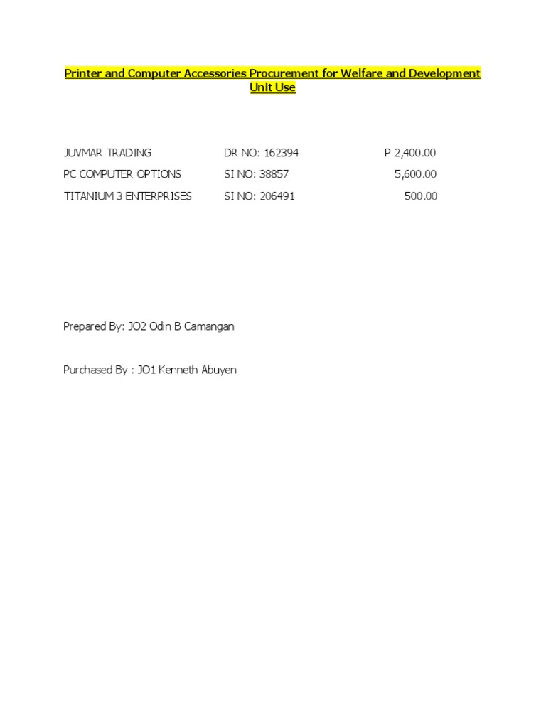 Printer and Computer Accessories Procurement For Welfare and ...