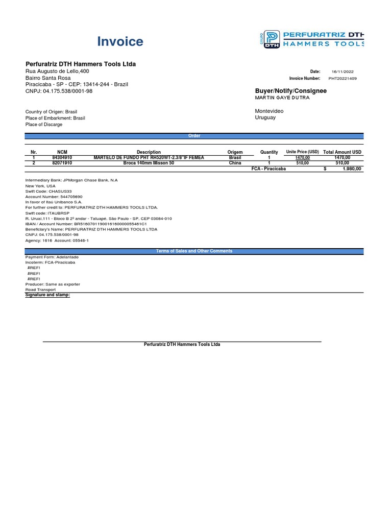 Invoice Brazil Tools Uruguay | PDF