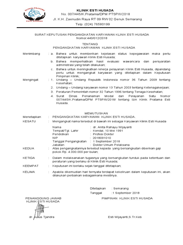 SK Karyawan Klinik FIXX | PDF