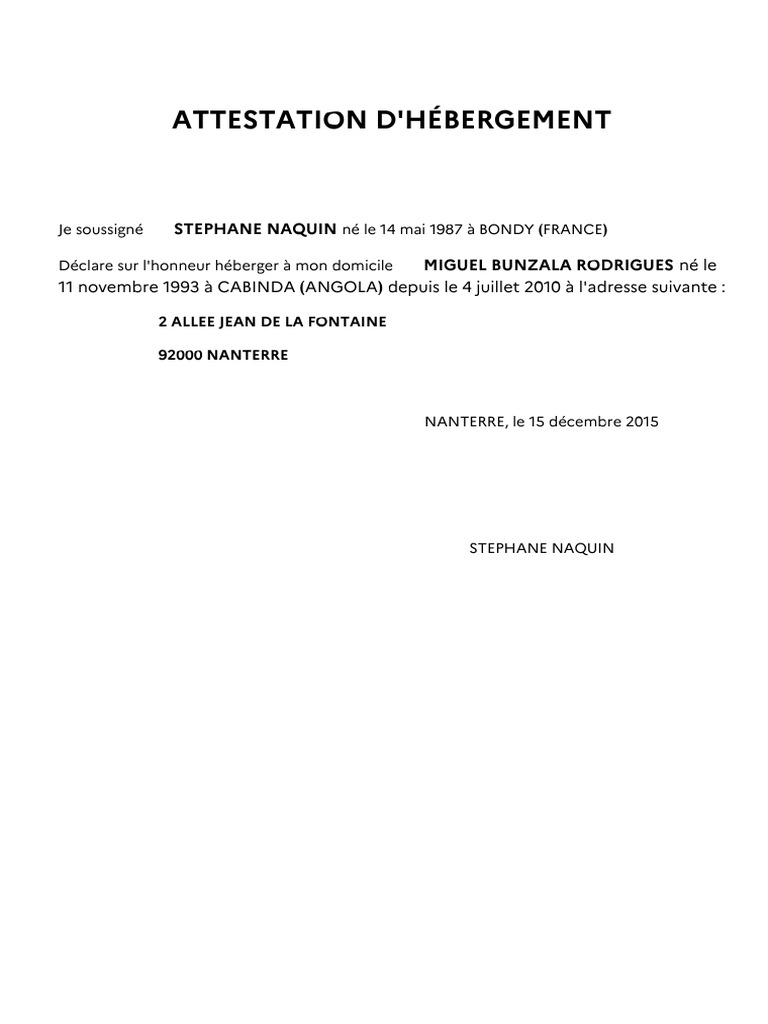 Attestation Hebergement | PDF