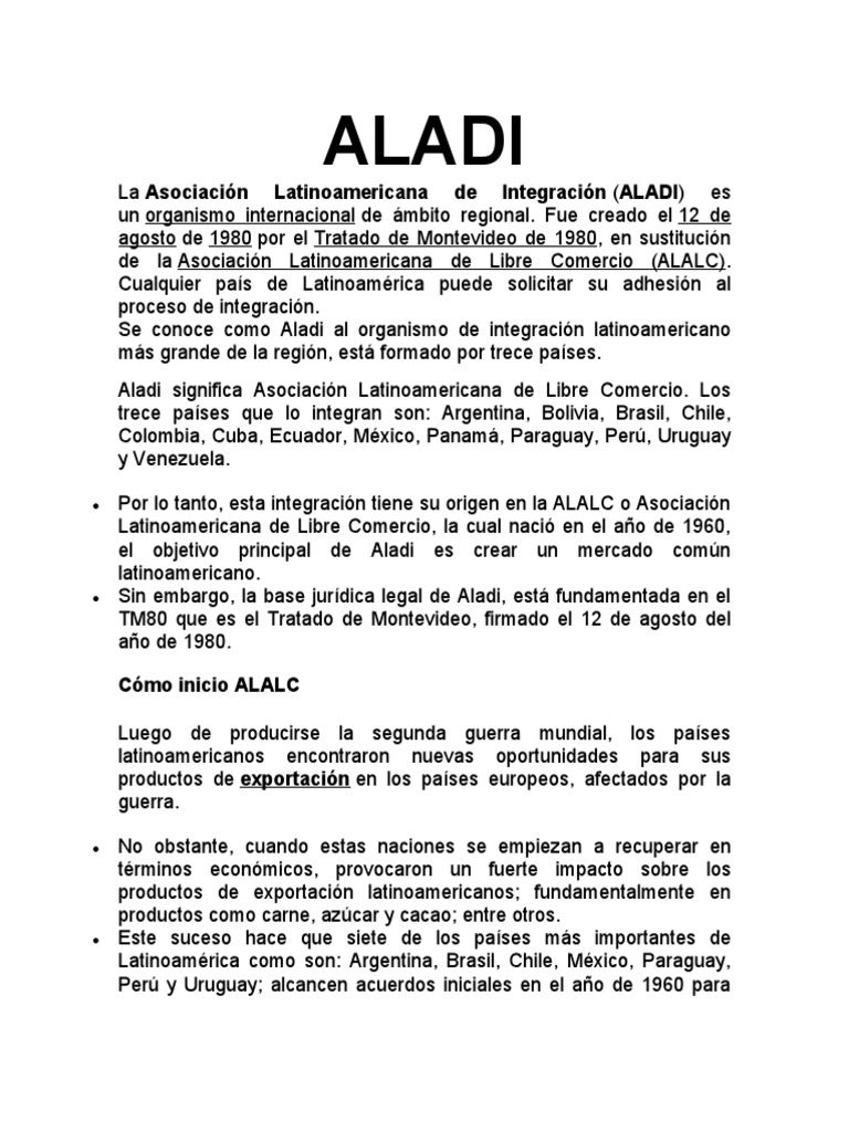La Asociación Latinoamericana de Integración (ALADI): Origen, objetivos ...