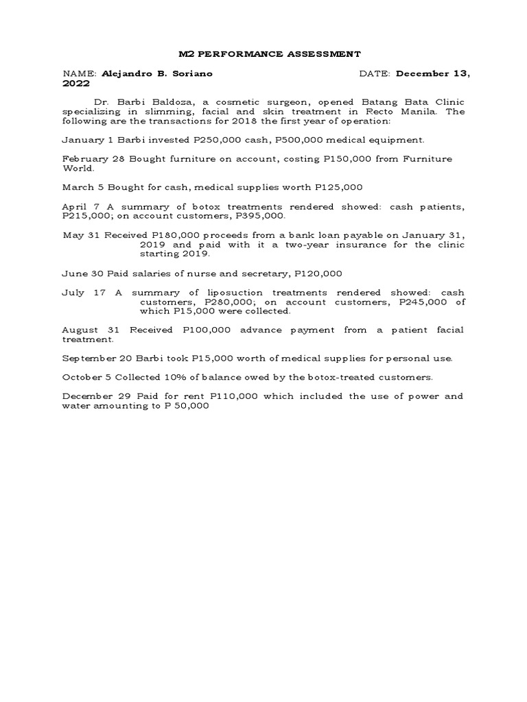 m2 Performance Assessment Alejandrosoriano | PDF | Debits And Credits ...