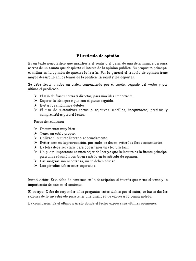 El Articulo de Opinión | PDF | Relaciones personales, crianza y ...