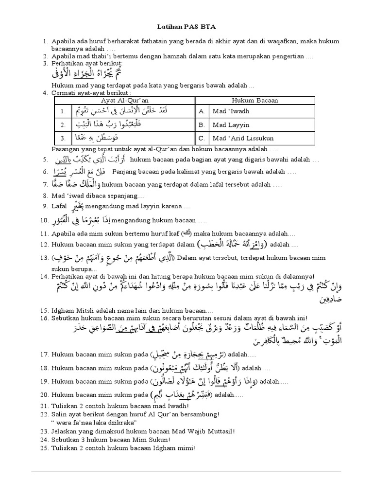 Kisi-Kisi PAS BTA | PDF