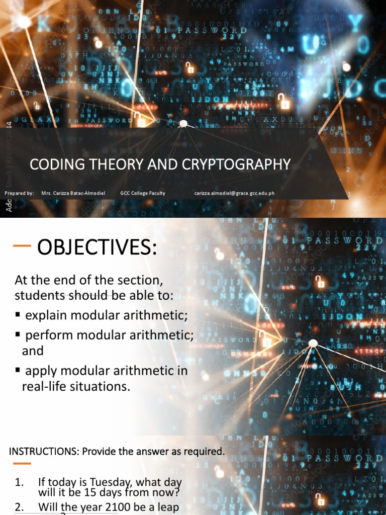 Chapter 6 1 Coding And Cryptography Modular Arithmetic And Congruence Pdf Abstract Algebra