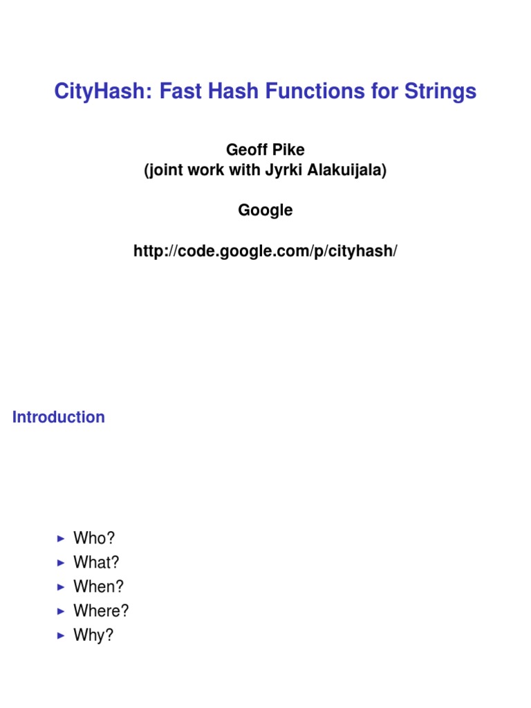 CityHash - Fast Hash Functions For Strings | PDF | 64 Bit Computing ...