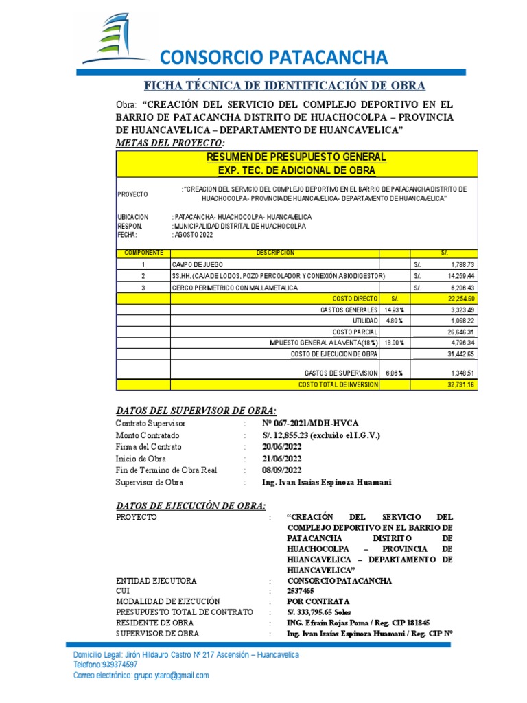 Ficha Tecnica Adicional Setiembre | PDF
