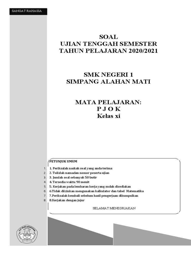 Soal Uts Pjok Kelas Xi Semester 2 SMK Ok | PDF