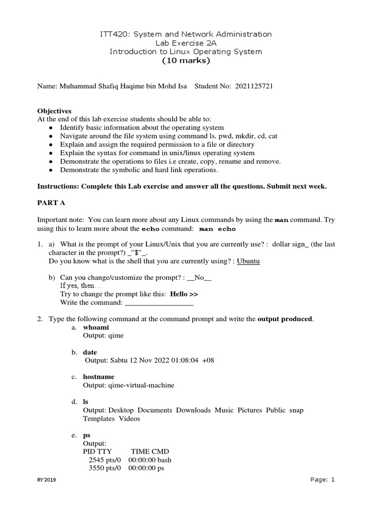 Lab 2A - Linux Command - 2021125721 - Muhammad Shafiq Haqime | PDF | Computer File | Directory ...
