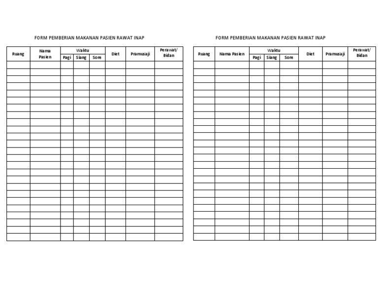Form Pemberian Makanan Pasien Rawat Inap | PDF