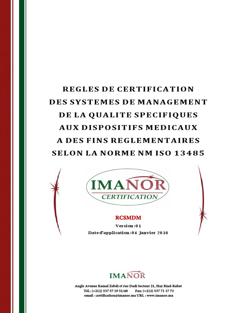 Certification Qualité Dispositifs Médicaux ISO 13485 | PDF | Système de ...