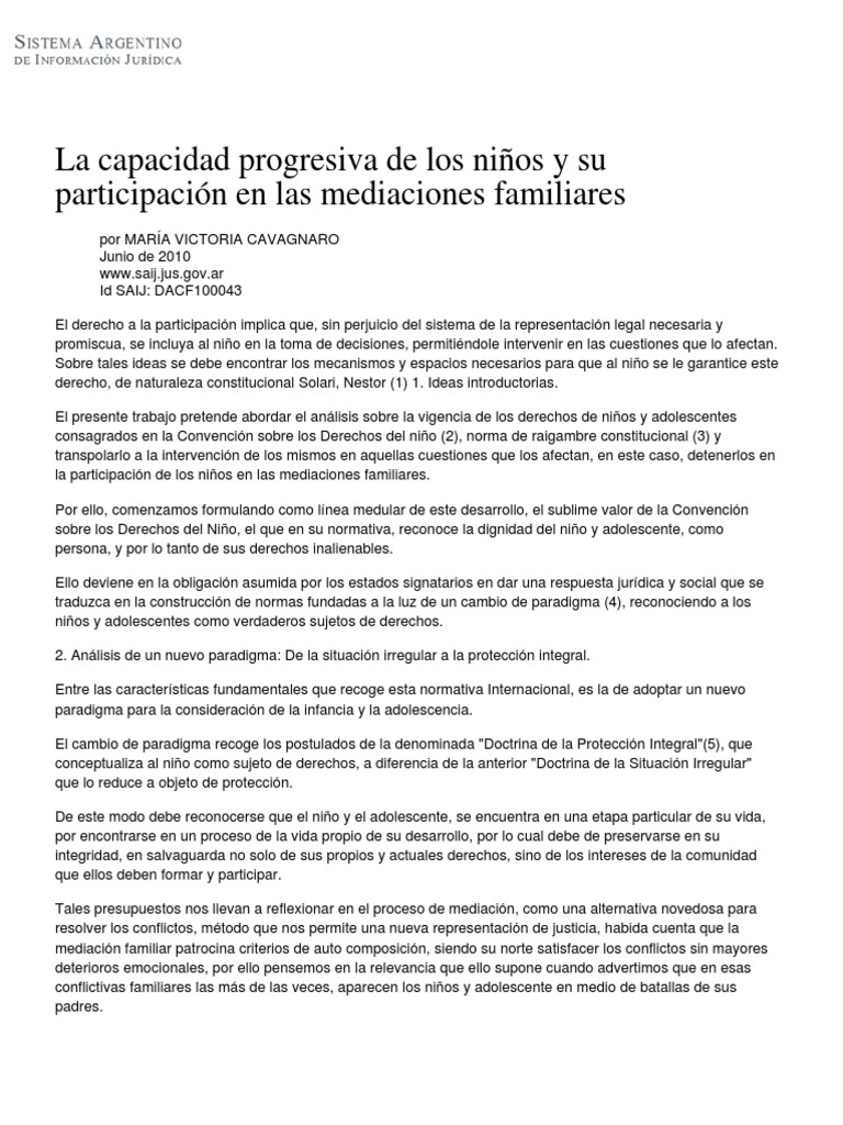 La Capacidad Progresiva de Los Niños y Su Participación en Las Mediaciones Familiares | PDF ...